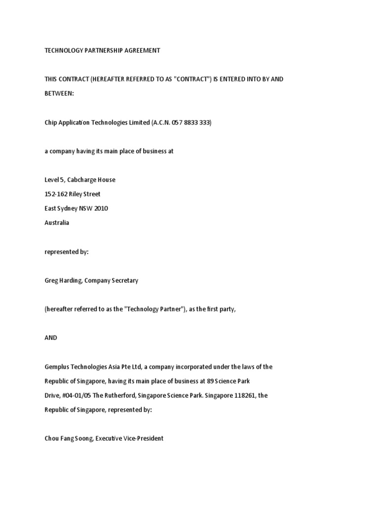 Technology Partnership Agreement 3 | PDF | Smart Card | Justice