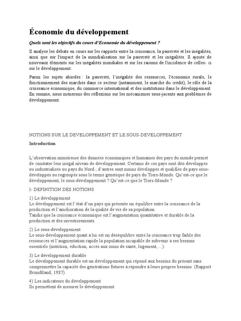 Objectifs de l'économie du développement | PDF | Environnement naturel ...