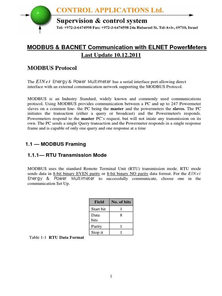 ELnet LT Modbus Communication Manual | PDF | Telecommunications | Computer Data