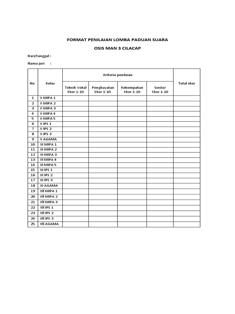 Format Penilaian Lomba Paduan Suara Osis Man 3 Cilacap | PDF Format Penilaian Lomba Paduan Suara Osis Man 3 Cilacap | PDF