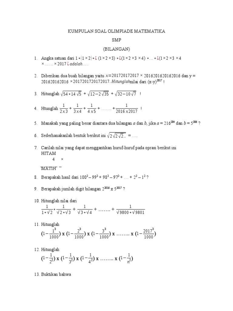 Kumpulan Soal Olimpiade Matematika | PDF