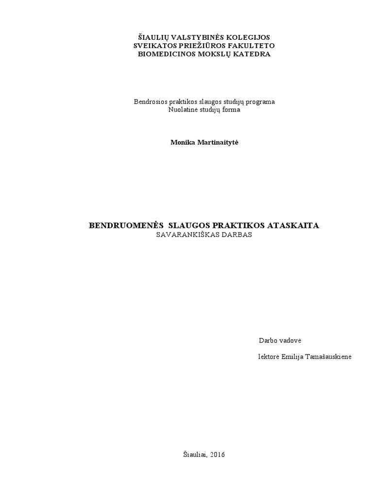 Bendruomenes Sveikatos Ataskaita | PDF