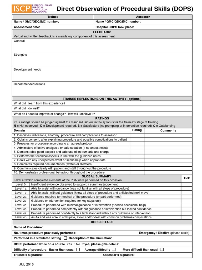 DOPS Form Blank | PDF | Simulation | Medicine