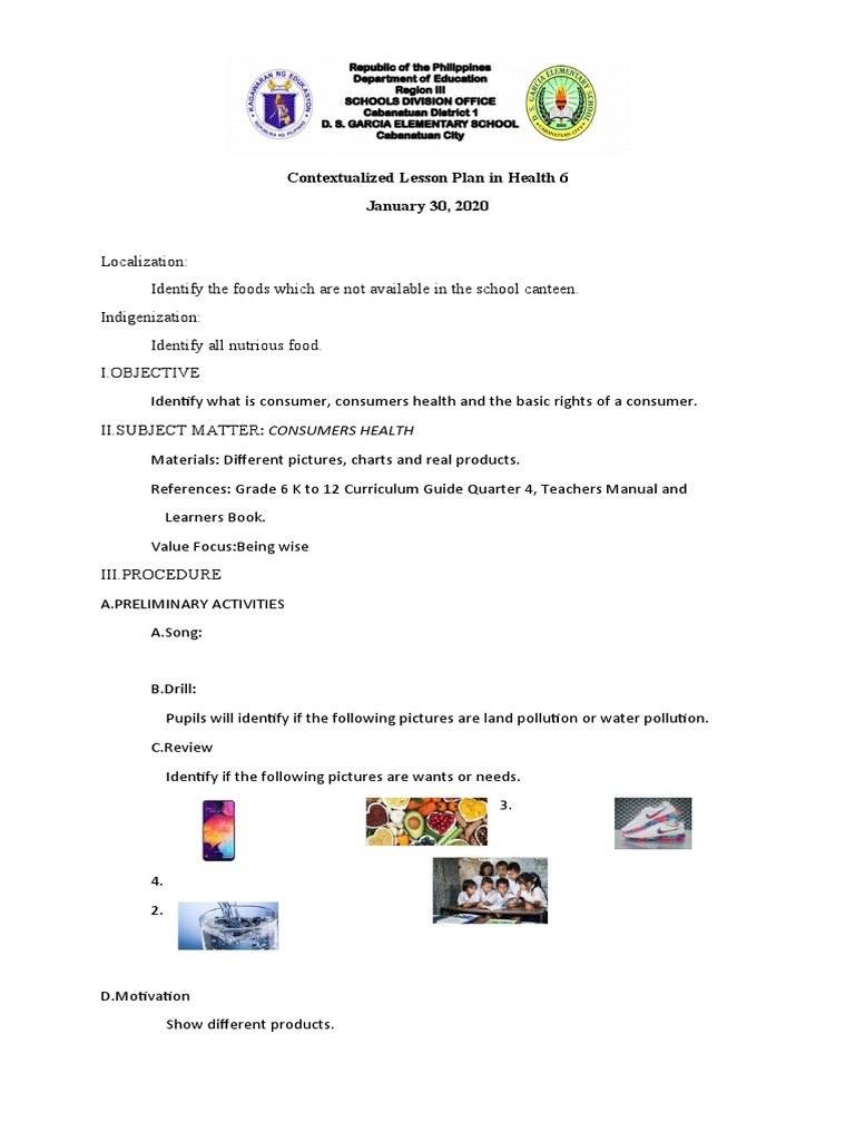 Contextualized Lesson Plan in Health 6 | PDF | Lesson Plan | Cognition