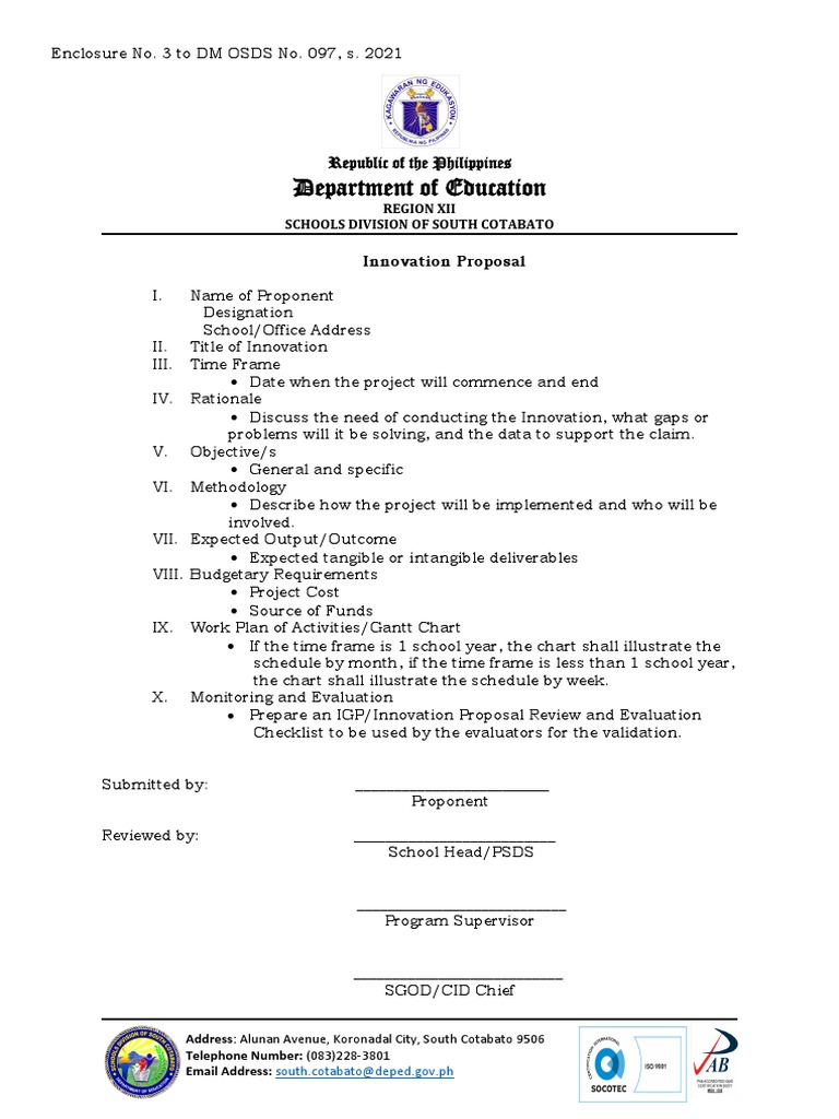 Enclosure No. 3 To DM OSDS No. 097 S. 2021 Innovation Proposal | PDF | Business
