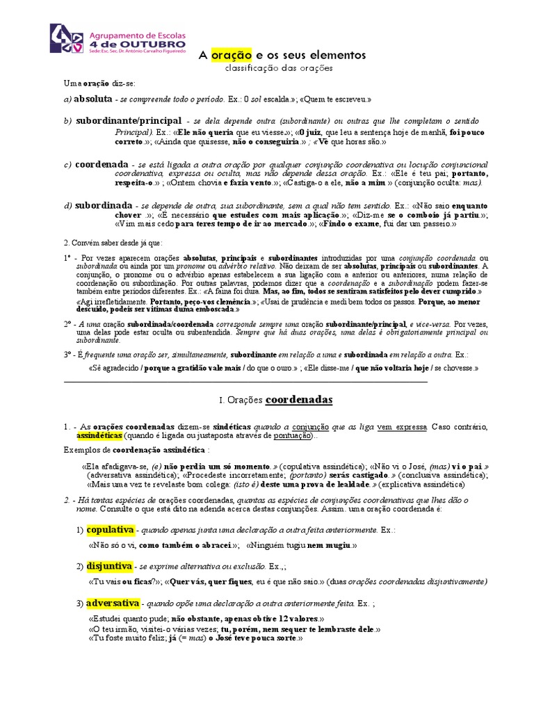 Exerc Oracoes+frases Complexas | PDF | Sintaxe | Gramática