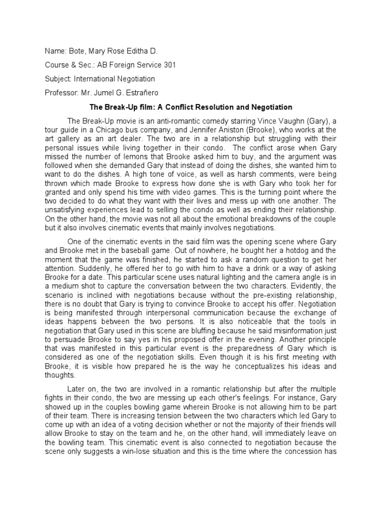 The Break-Up Film: A Conflict Resolution and Negotiation | PDF | Human ...