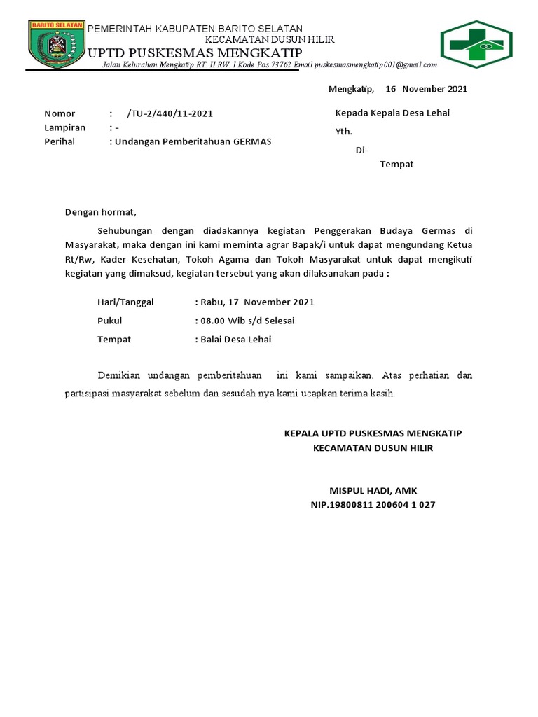 Undangan Penggerakan Budaya GERMAS Di Masyarakat | PDF