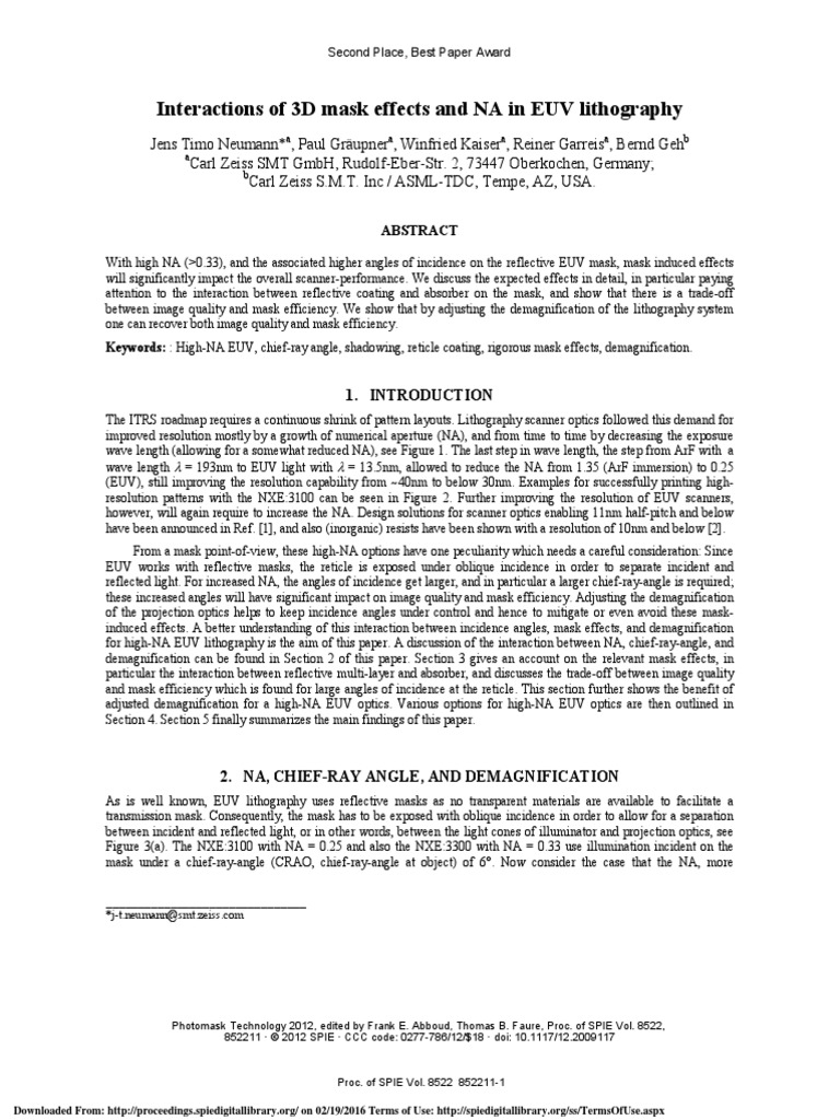 Interactions of 3D Mask Effects and NA in EUV Lithography | PDF ...