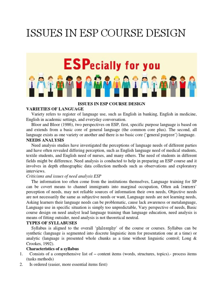 Issues in ESP Course Design | PDF | Teachers | Learning