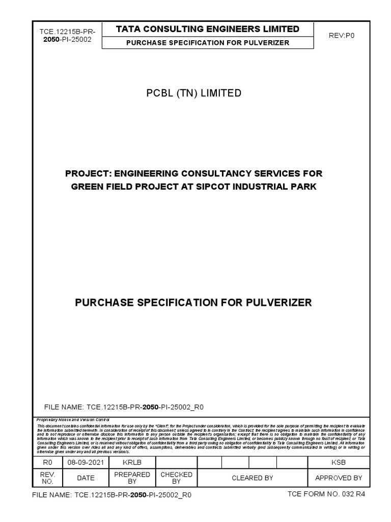 Specification For Pulverizer | PDF | Specification (Technical Standard ...