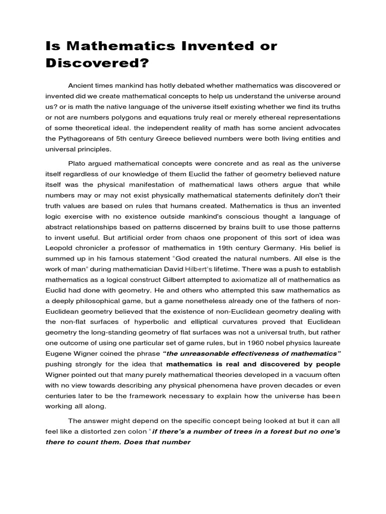Is Mathematics Discovered or Invented | PDF | Teaching Mathematics ...