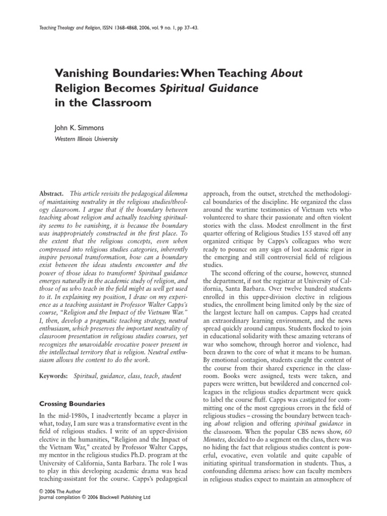 Vanishing Boundaries: When Teaching About Religion Becomes Spiritual ...