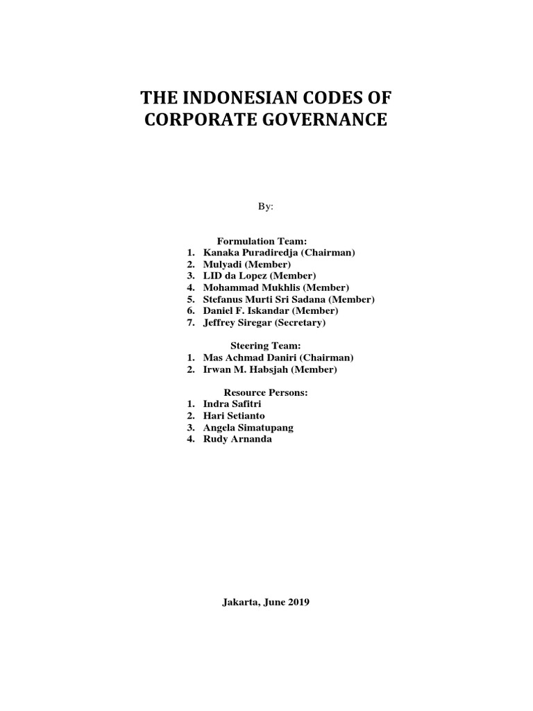 Indonesian Codes of Corporate Governance (Mei 2019) | PDF | Corporate ...
