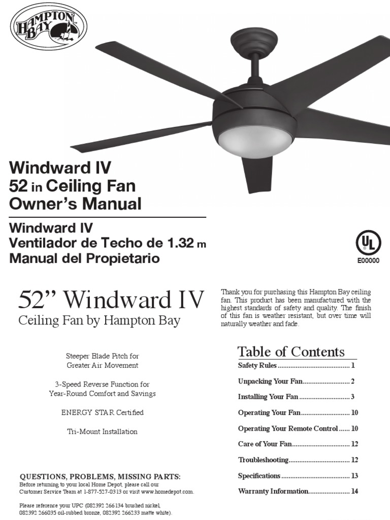 Windward IV Ceiling Fan Owner's Manual | PDF | Electrical Wiring | Screw