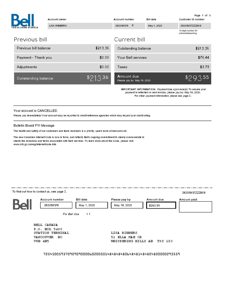 Bell Internet Bill Sample - May 2020 | PDF | Payments | Economies