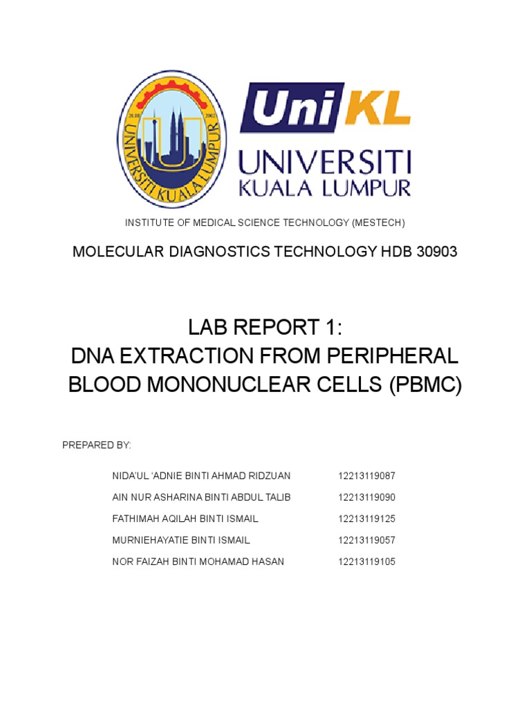 Lab Report 1: Dna Extraction From Peripheral Blood Mononuclear Cells ...