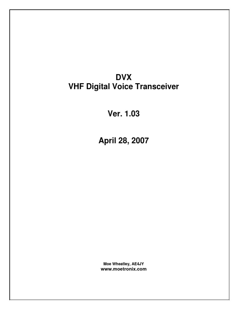 DVX VHF Digital Voice Transceiver: Moe Wheatley, AE4JY | PDF | Codec ...