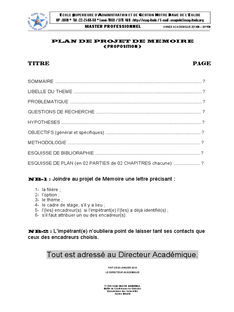 Projet de Memoire-Plan | PDF