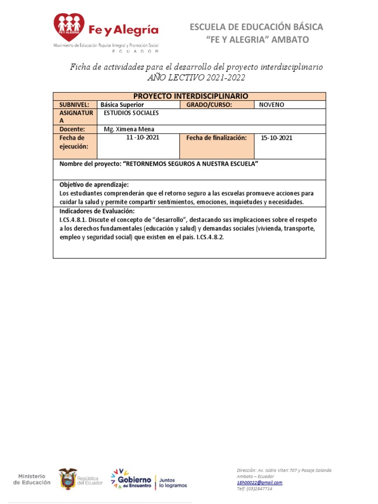 Ficha de Actividades EESS 9NO 2 | PDF | Ecuador