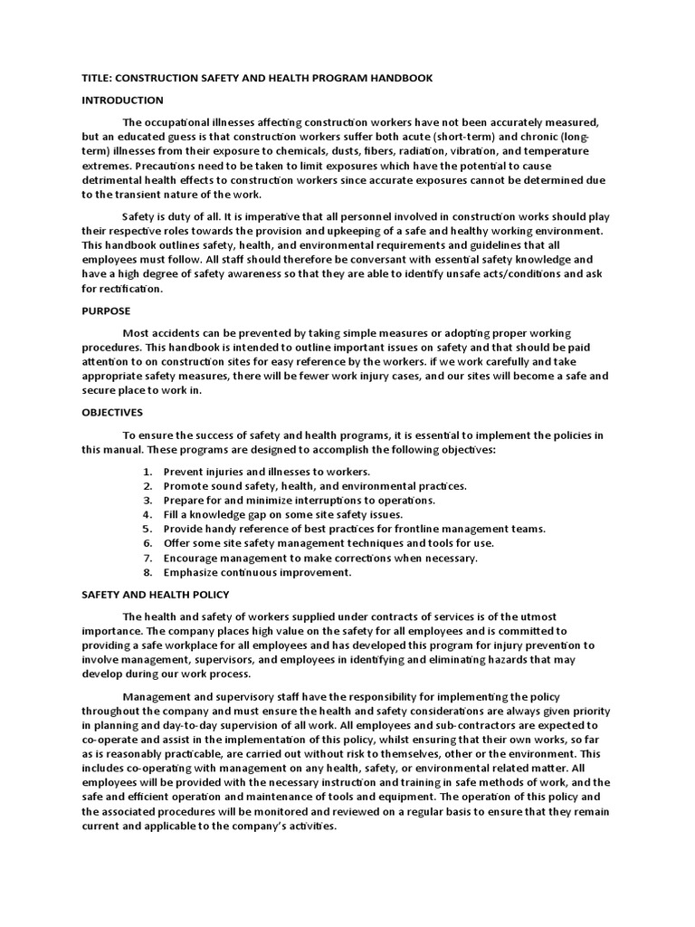 Construction Safety and Health Program Handbook | PDF | Occupational ...