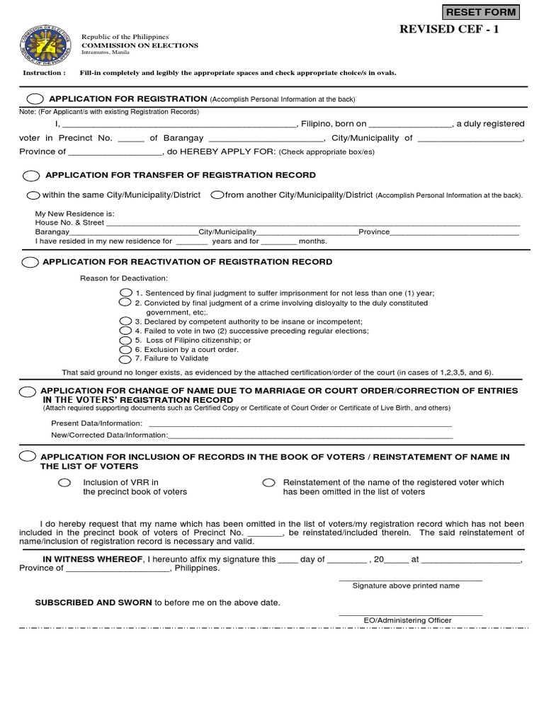 Comelec Cef-1 Form | PDF | Naturalization | Commission On Elections ...