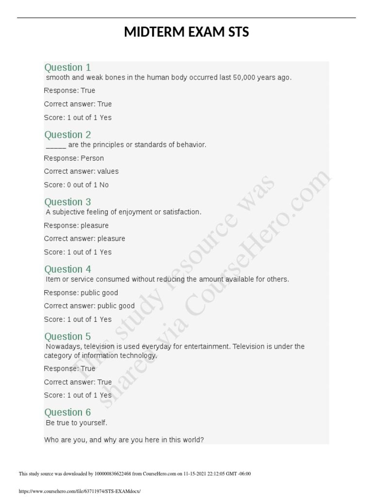 This Study Resource Was: Midterm Exam Sts | PDF | Happiness | Well Being