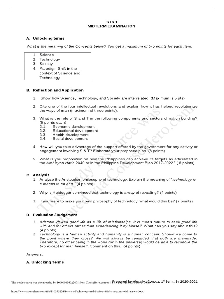 This Study Resource Was: Sts 1 Midterm Examination | PDF | Science | Reason