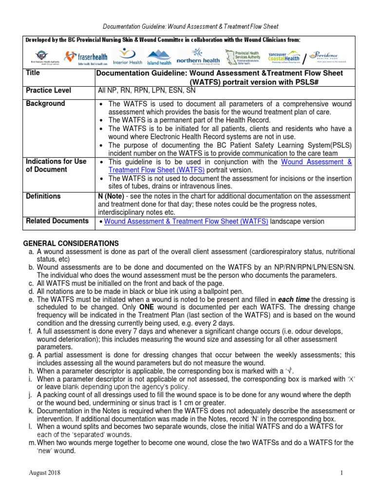 Documentation Guideline: Wound Assessment &treatment Flow Sheet (WATFS ...