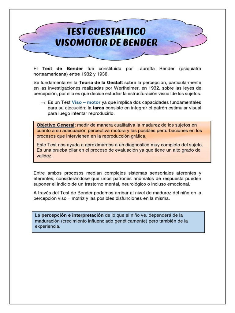TEST GESTALTICO VISOMOTOR DE BENDER Resumen | PDF | Percepción ...
