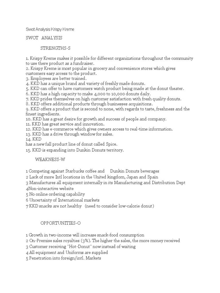 Swot Analysis Krispy Kreme | PDF | Franchising | Corporations