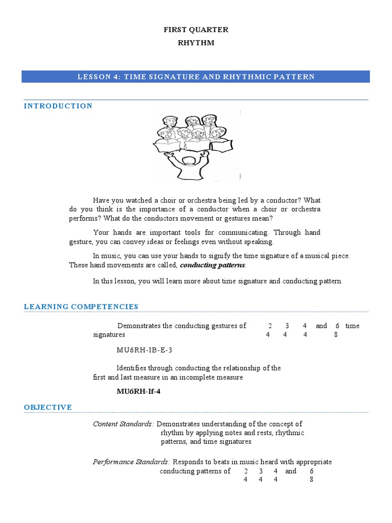 1stq Lesson 4 Time Signature and Rhythmic Pattern | Download Free PDF ...