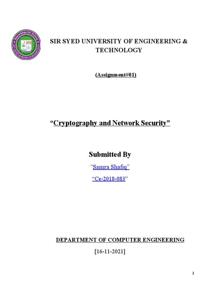 Cryptography and Network Security": Sir Syed University of Engineering & Technology | PDF ...