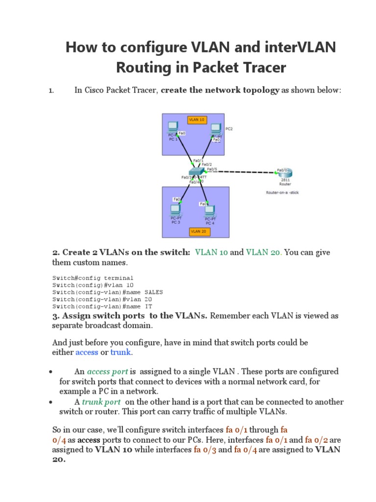 How To Configure VLAN and interVLAN Routing in Packet Tracer | PDF ...