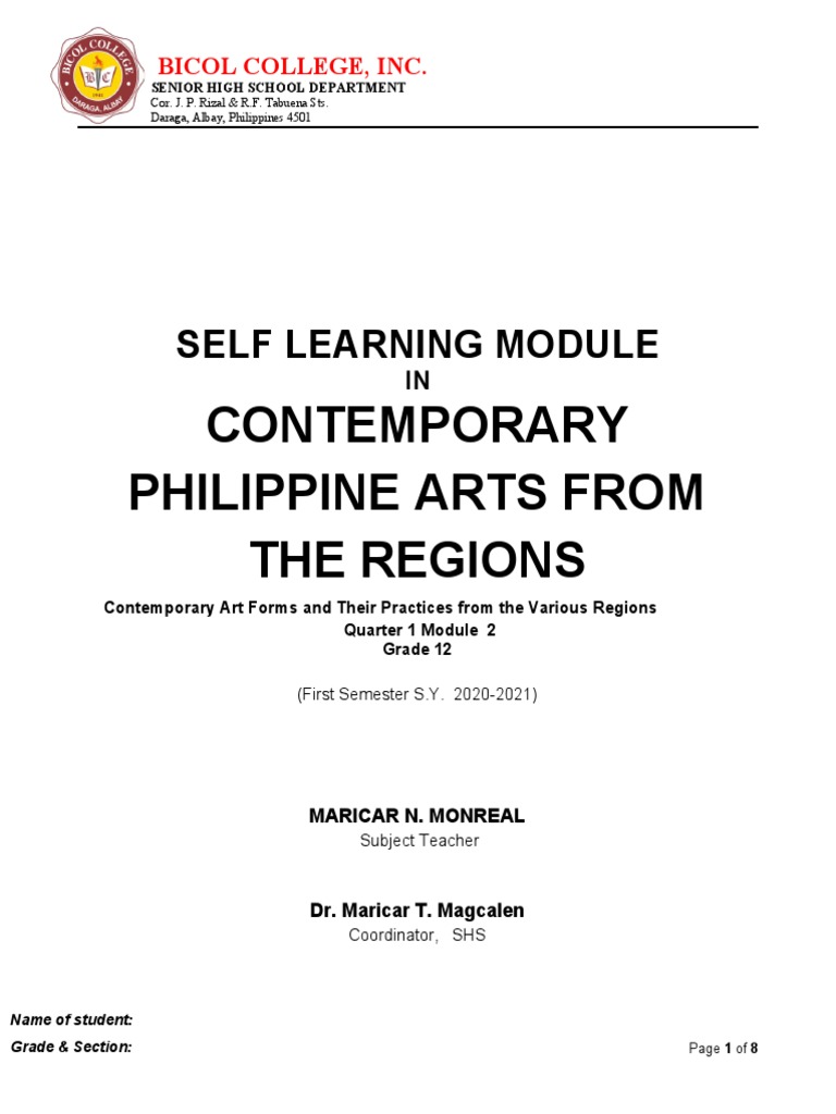 Contemporary Philippine Arts From The Regions: Self Learning Module | PDF