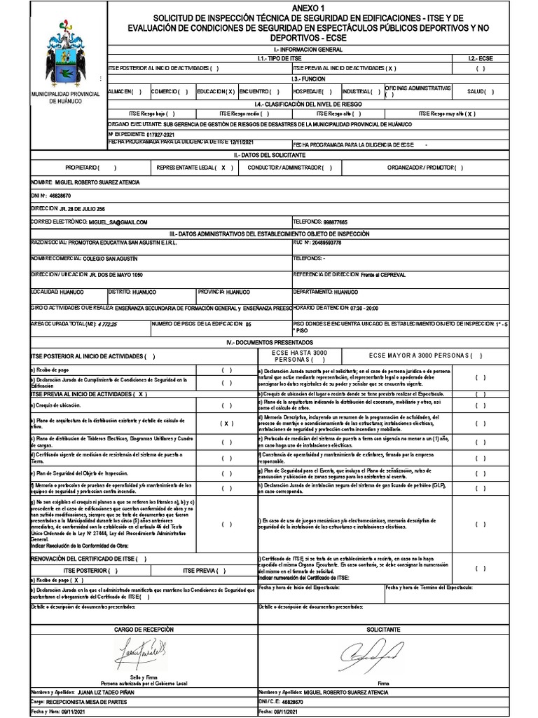 Anexo 1 - Formato de Solicitud ITSE ECSE 1 | PDF