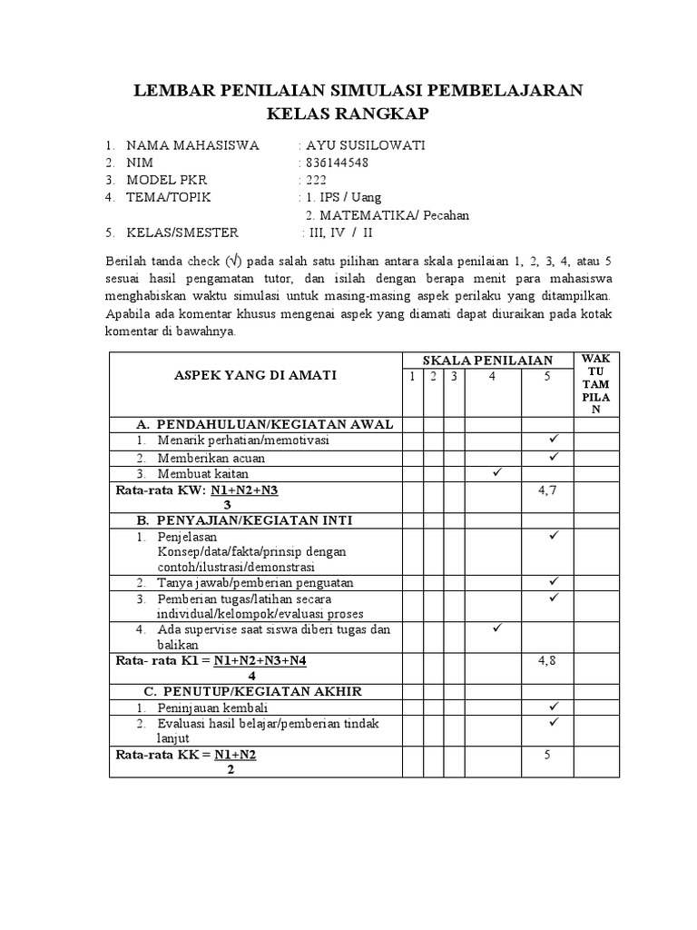 Penilaian Simulasi Pembelajaran | PDF