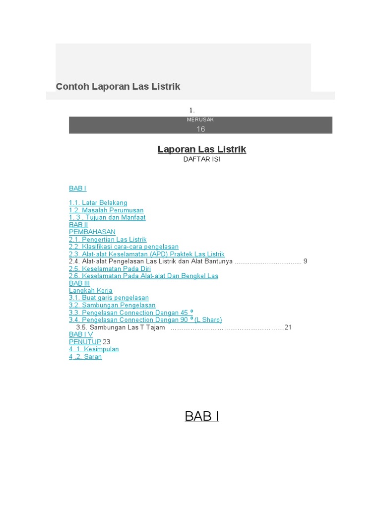 Contoh Laporan Las Listrik: Bab I | PDF