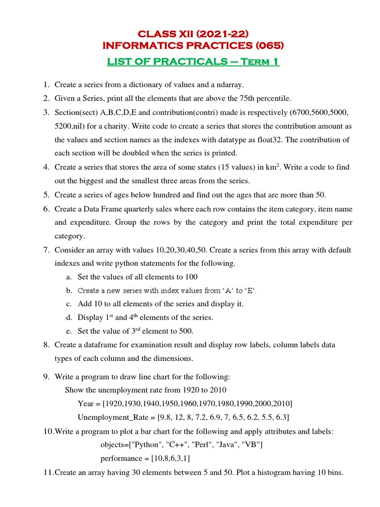 Class 12 IP - Program List - Term1 | PDF | Array Data Type | Data ...