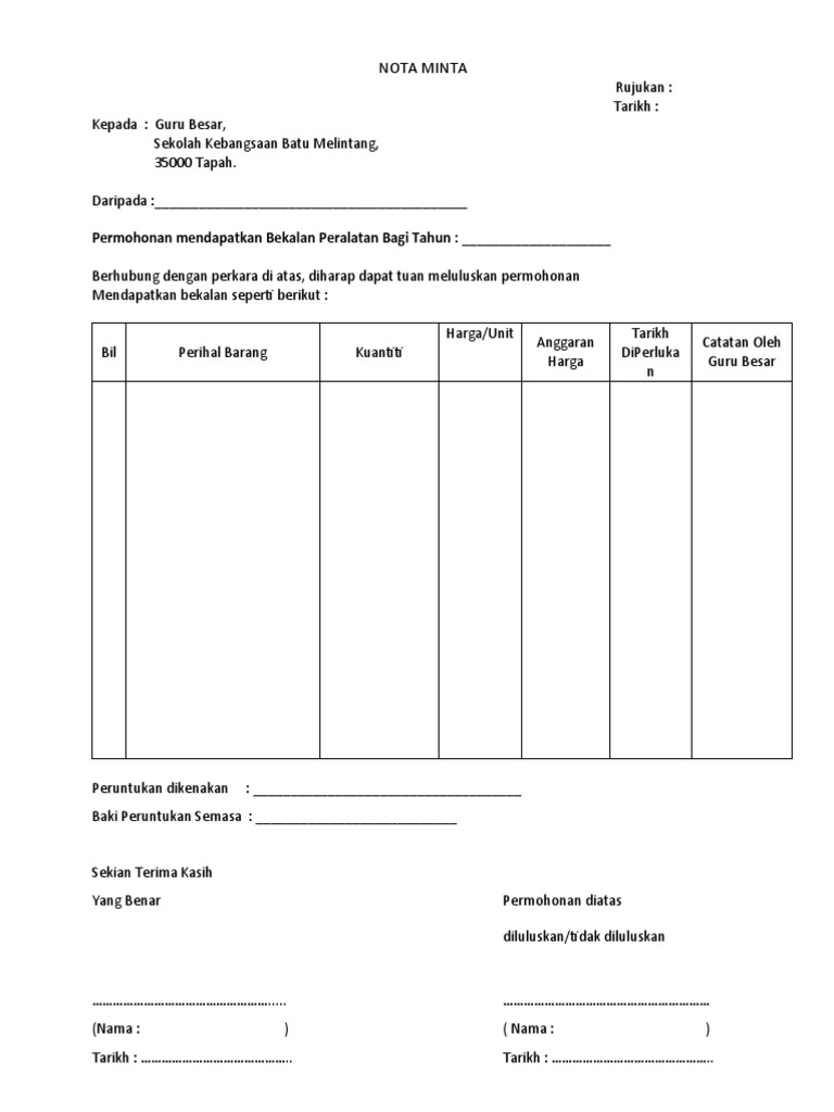 NOTA MINTA Kosong | PDF
