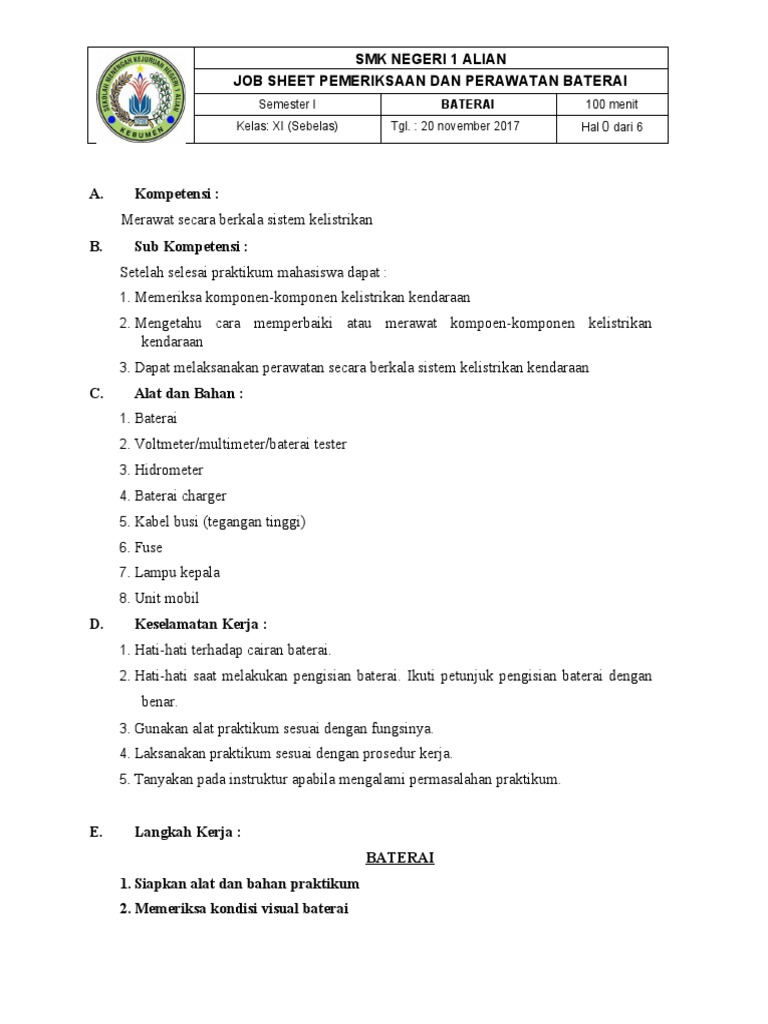 Job Sheet Baterai | PDF