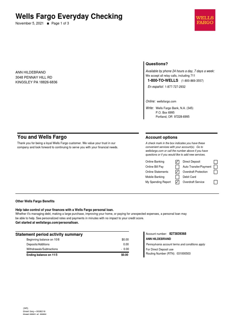 Wells Fargo Everyday Checking | PDF | Overdraft | Fee