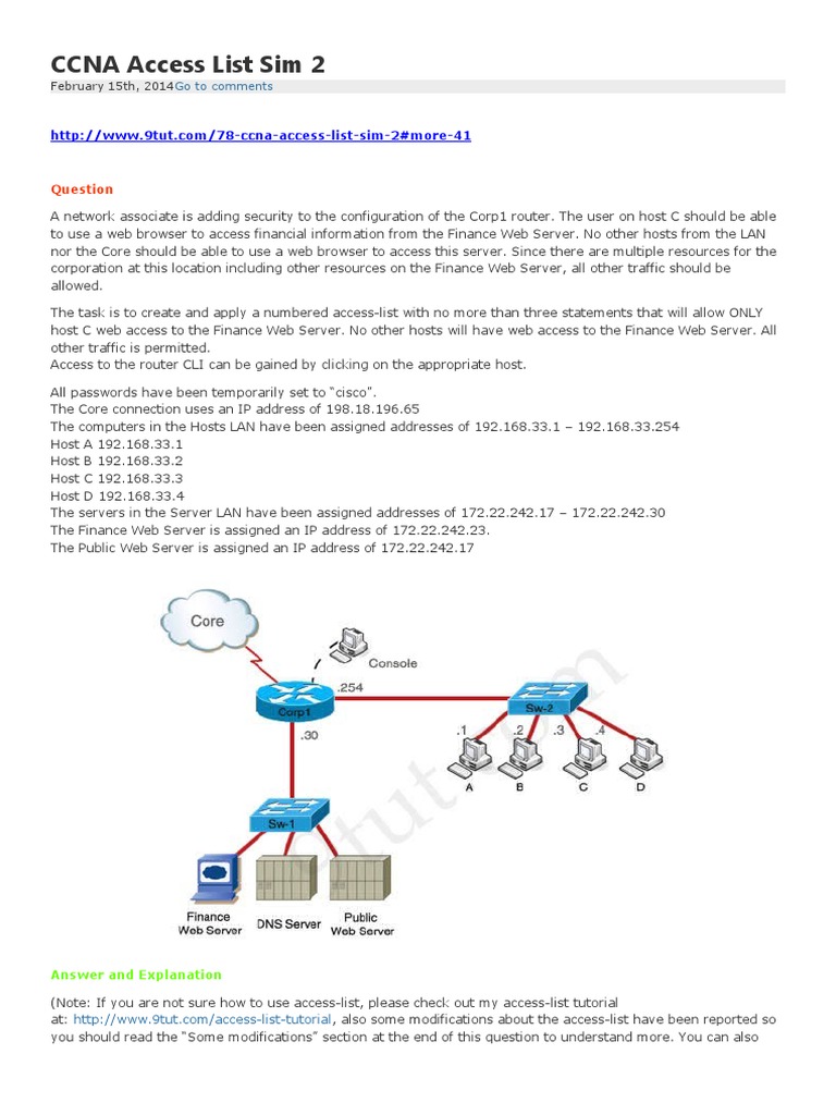 CCNA Access List Sim 2: Go To Comments | Download Free PDF | Internet & Web | World Wide Web