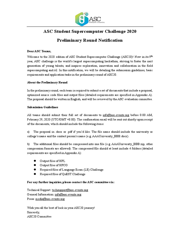 ASC20 Preliminary Round Notification | PDF | Quantum Computing | Computing