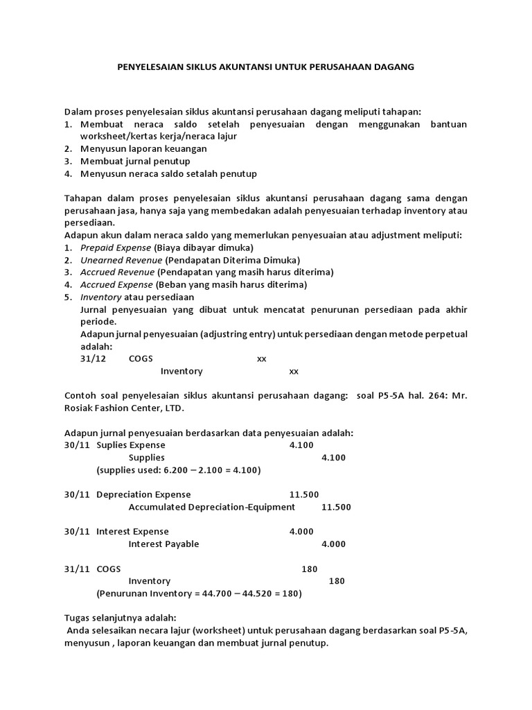 Penyelesaian Siklus Akuntansi Untuk Perusahaan Dagang | PDF | Pengelolaan Keuangan & Uang