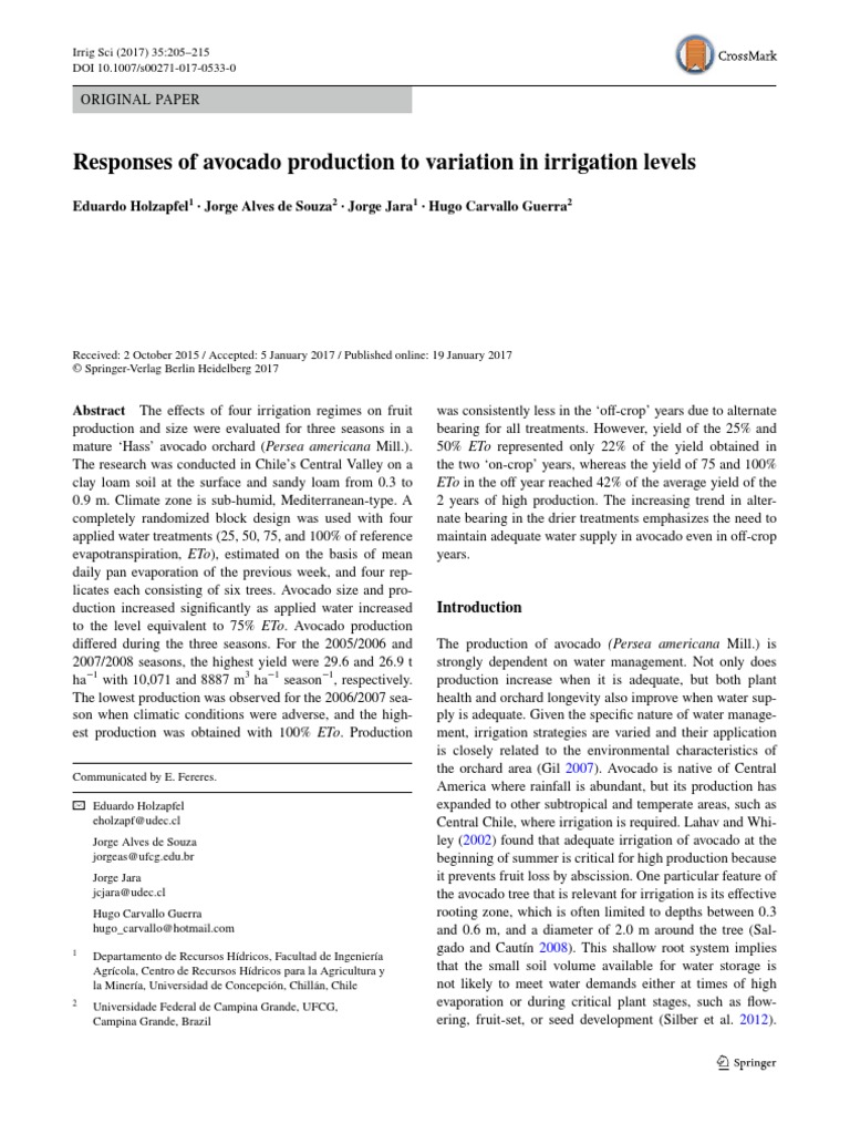 Paper Irr Science 2017 Paper Avocados EH JJ | PDF | Avocado ...