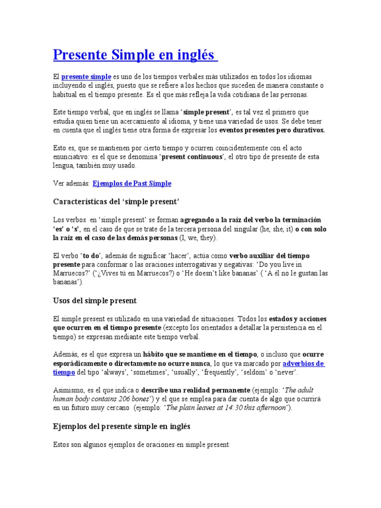 Presente Simple en Inglés | PDF | Verbo | Gramática