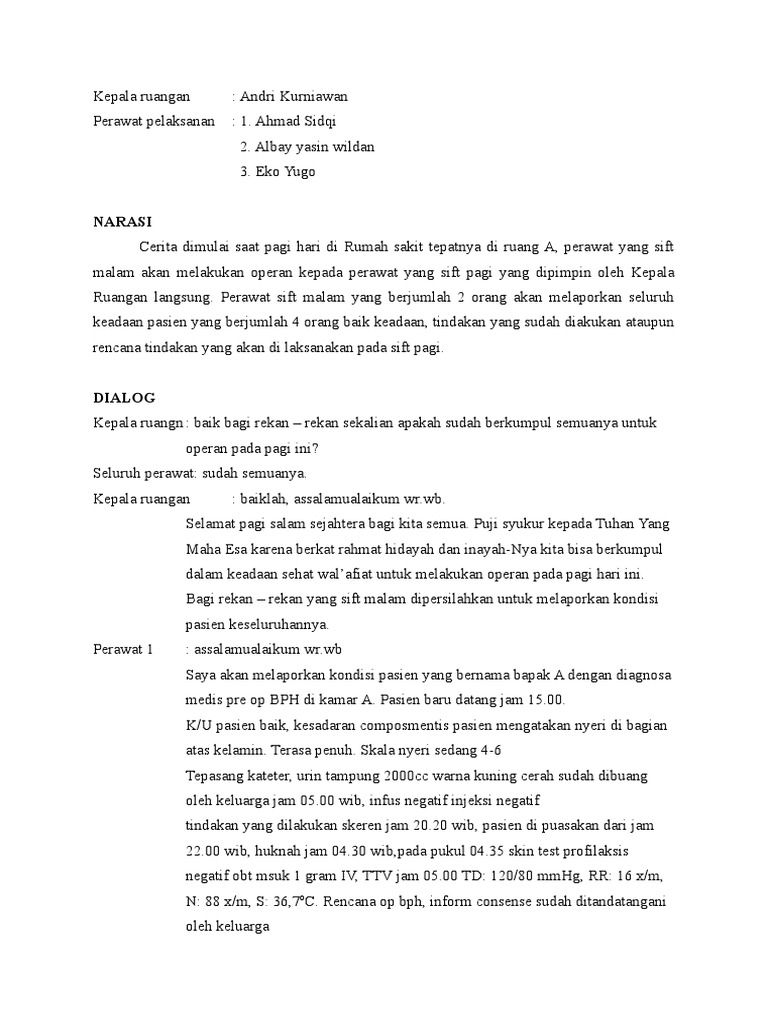 Operan Pagi Perawat di RS | PDF