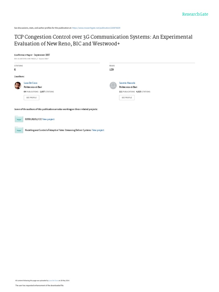 Tcp Congestion Control Over 3g Communication Syste Pdf Network Congestion Transmission