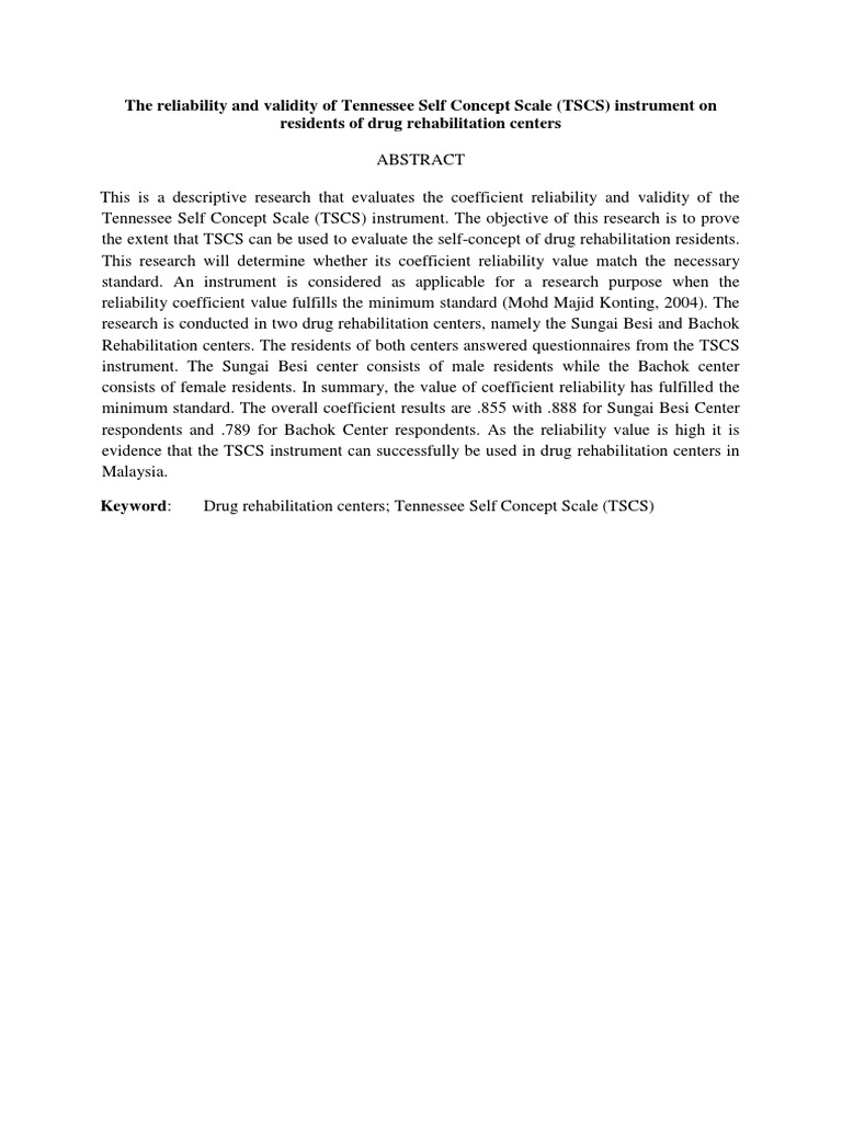 The Reliability and Validity of Tennessee Self Concept Scale (TSCS ...